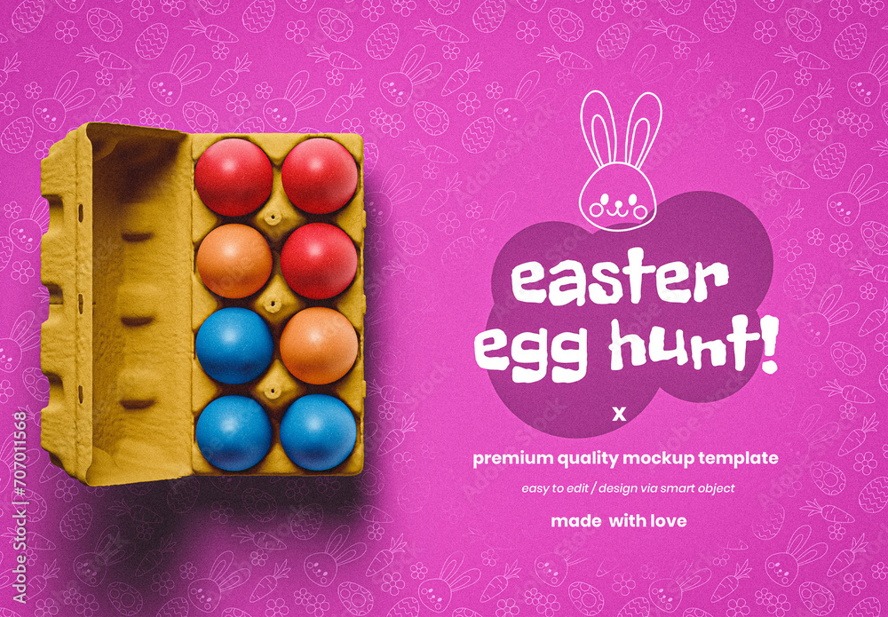 Easter Egg Hunt With Eight Eggs In A Box Mockup Stock Template | Adobe ...