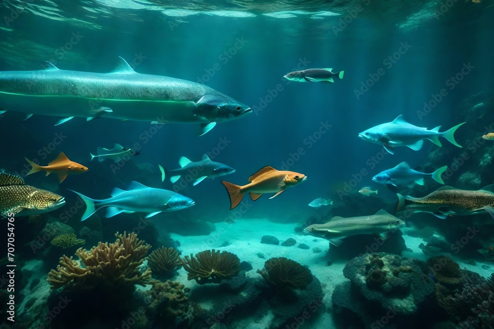 Write a children's story about a group of adventurous fish in an ...