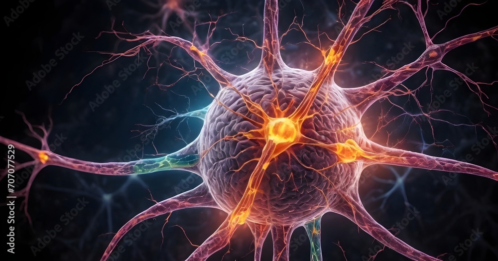 Close up High-Resolution Illustration of of Neurons in the Human Brain ...