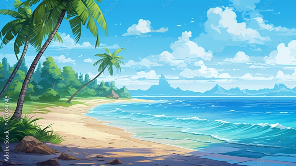 Design anime beach scene with tropical island picture Ai generated art ...
