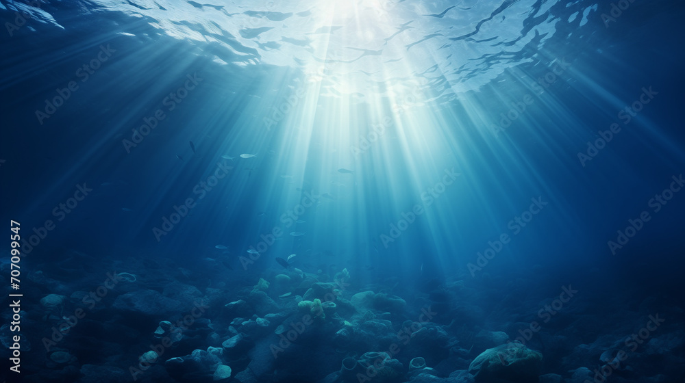 underwater scene with rays of light, Abstract image of Tropical ...