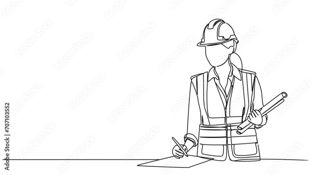 animated continuous single line drawing of civil engineer or architect ...
