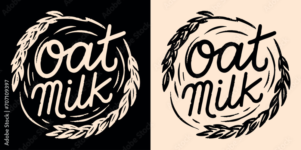 Oat milk lettering round badge logo label. Organic oats plant ...