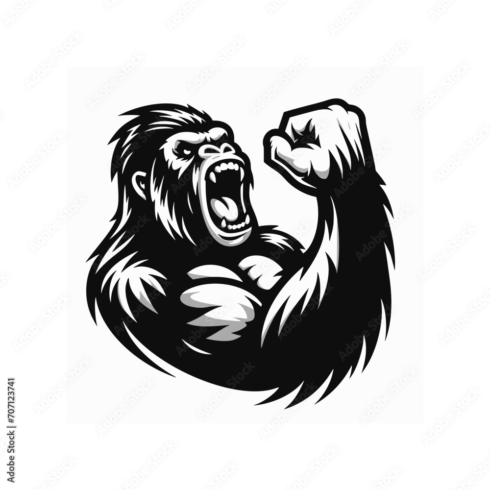 Vector logo of a raging gorilla. Professional logo of a mad kong. Black ...