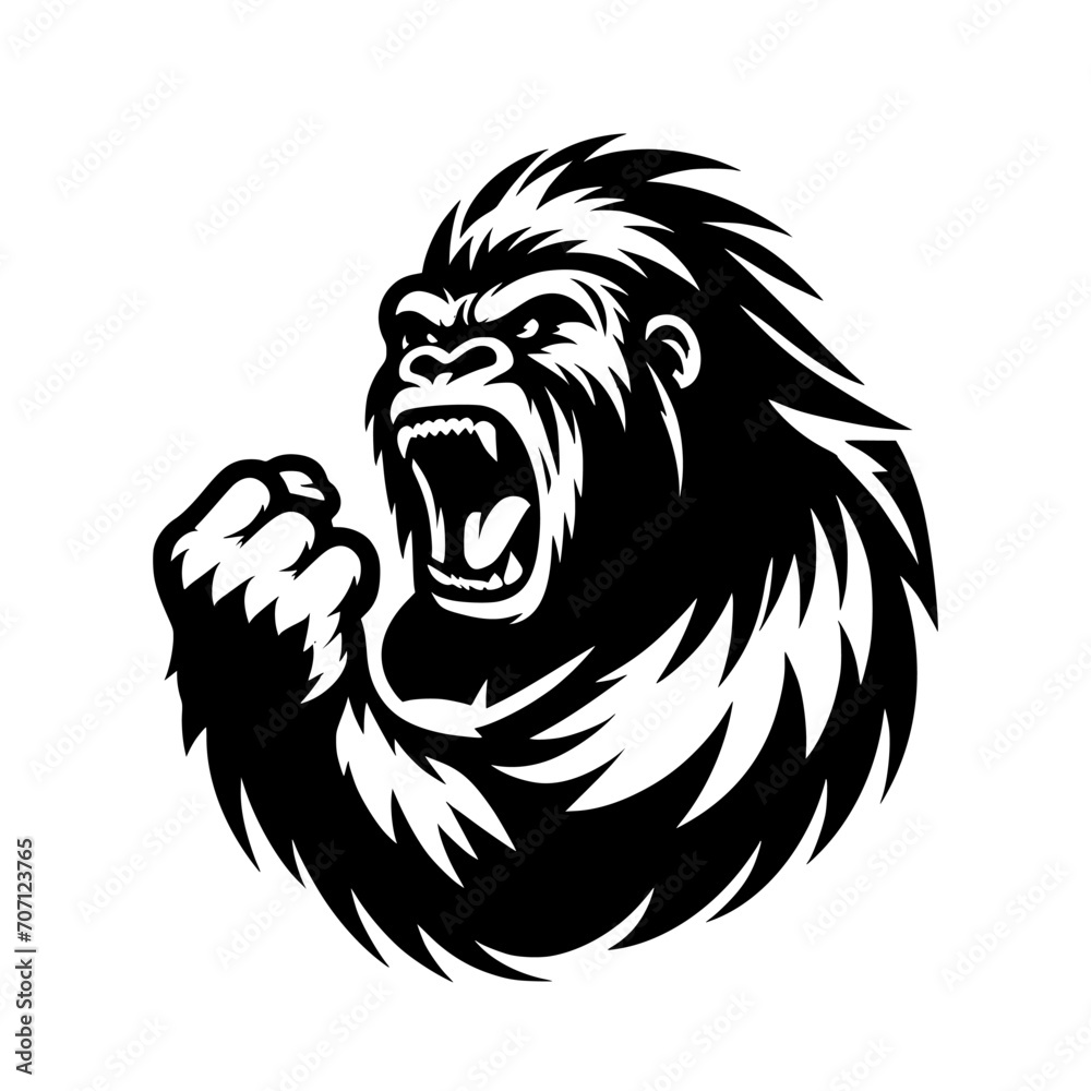 Vector logo of a raging gorilla. Professional logo of a mad kong. Black ...
