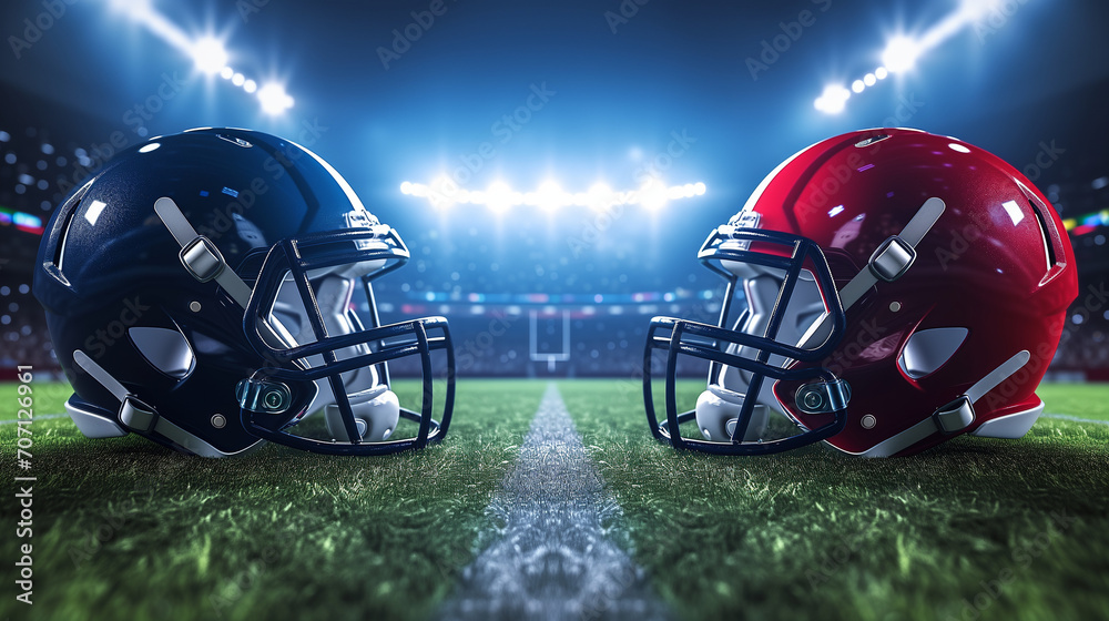American football helmet on grass, American football helmets facing ...
