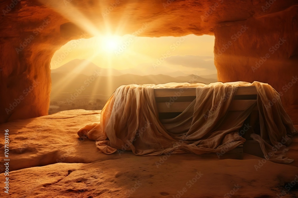 Resurrection Dawn: Empty Tomb, Shroud, and Crucifixion. Generative ai ...