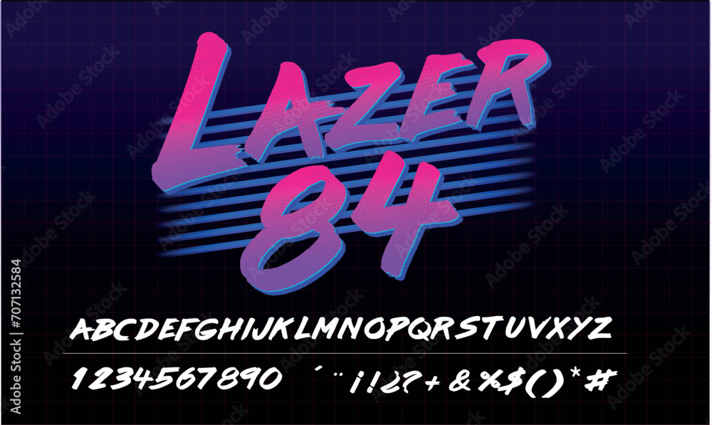 Lazer 84 is a retro style brush font inspired in 80's. This font ...