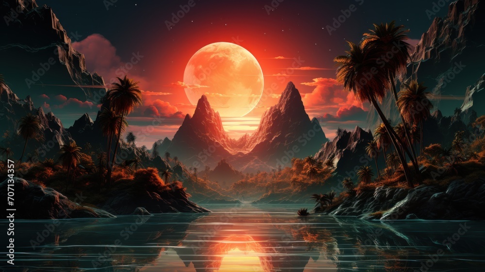 Futuristic retro 80s landscape.Futuristic retro 80s landscape ...