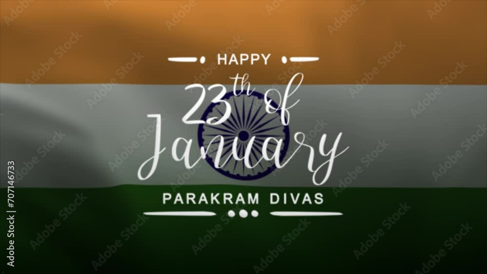 Happy Parakram Divas Lettering Text Animation with waving flag ...
