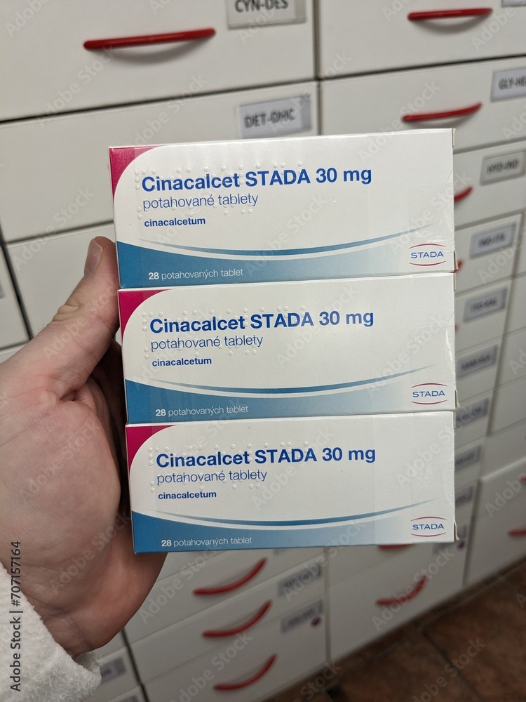 Prague, Czech Republic - July 10 2024: CINACALCET STADA box of ...