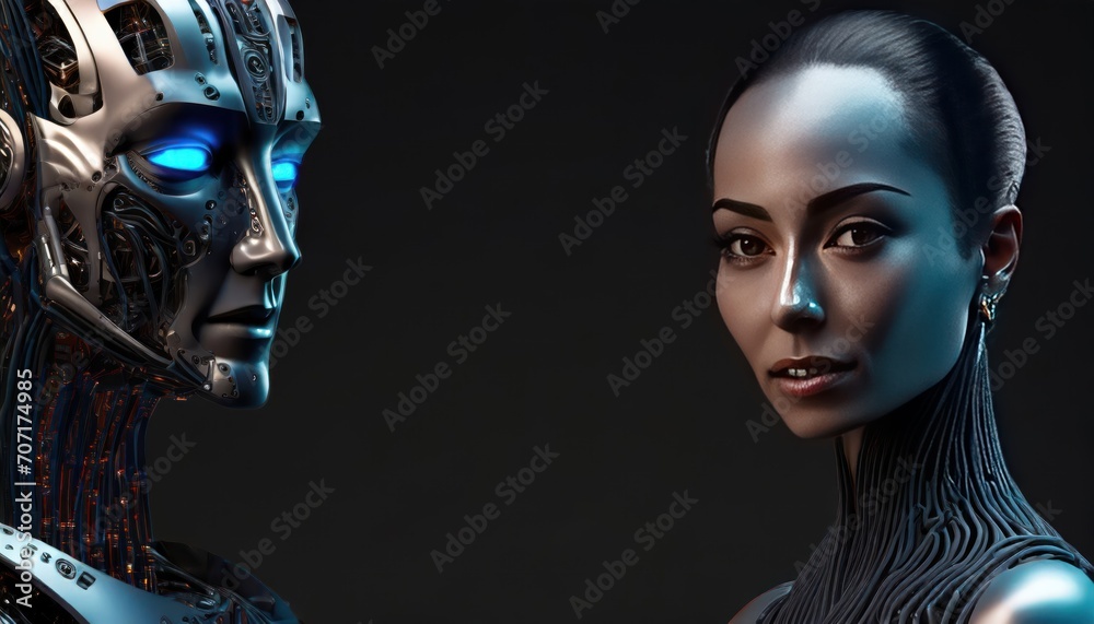 3D image of a full bodied or a man robot, half face of man half face of ... 3D image of a full bodied or a man robot, half face of man half face of ...