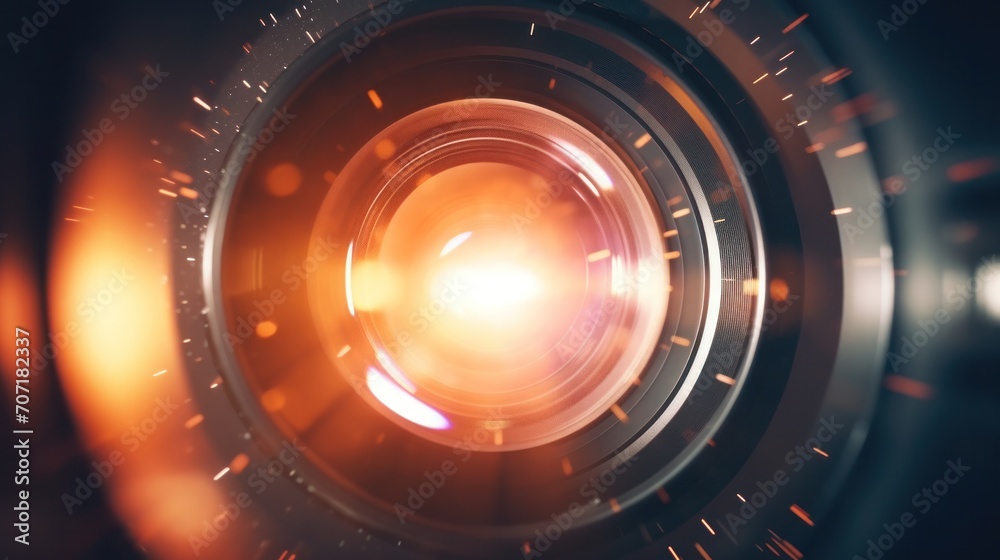 the anamorphic lens flare effect captured by a camera lens in a ...