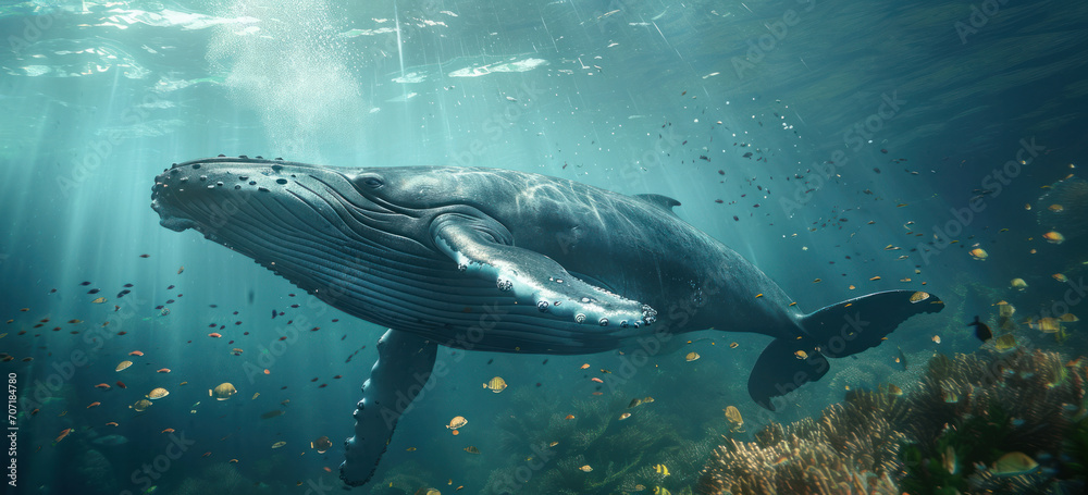 Underwater view of humpback whale in natural habitat. Marine life and ...