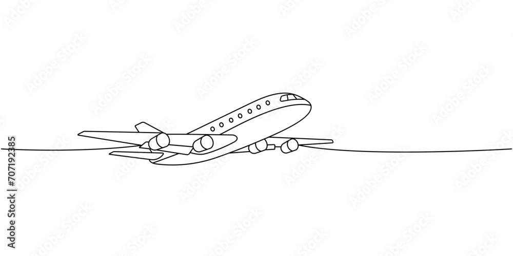 Aircraft, air transport one line continuous drawing. Different air ...