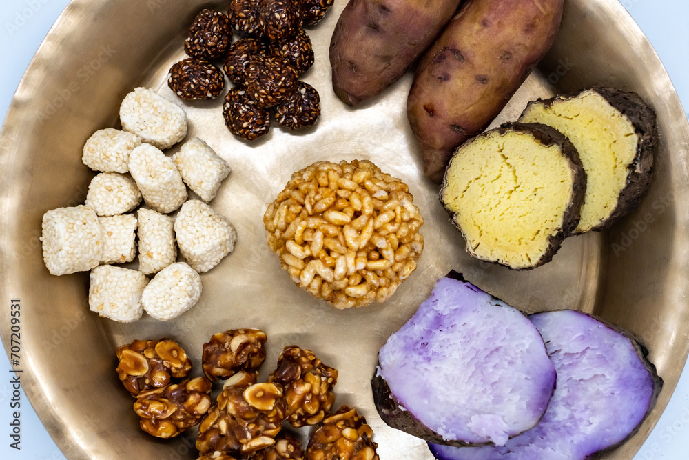 Maghe Sankranti Makar Festival Celebration Food Plate of Muri Ladoo ...