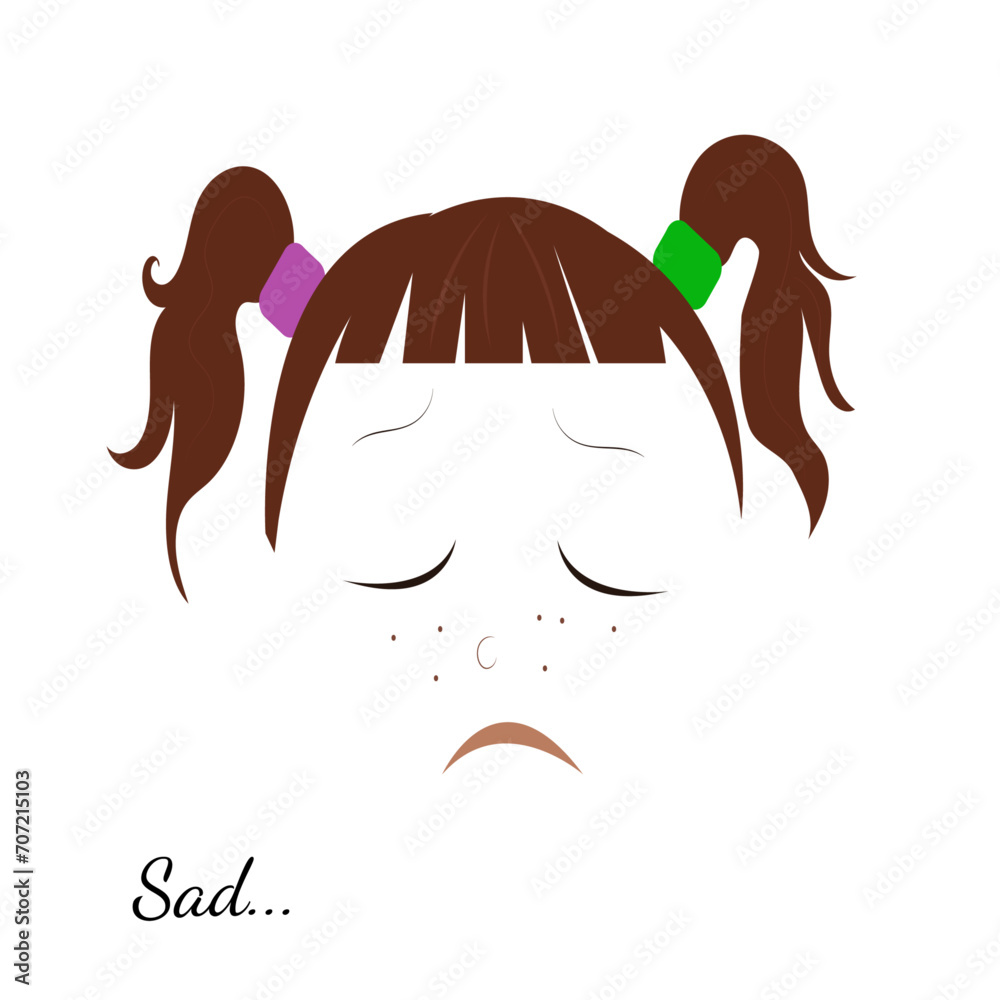Cartoon sad kid face . Flat design vectr illustration on white ...
