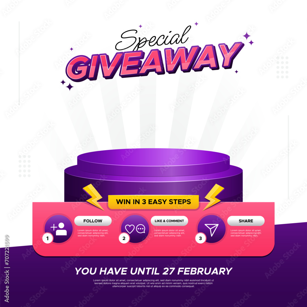Win a special giveaway in three steps banner design with podium for ...