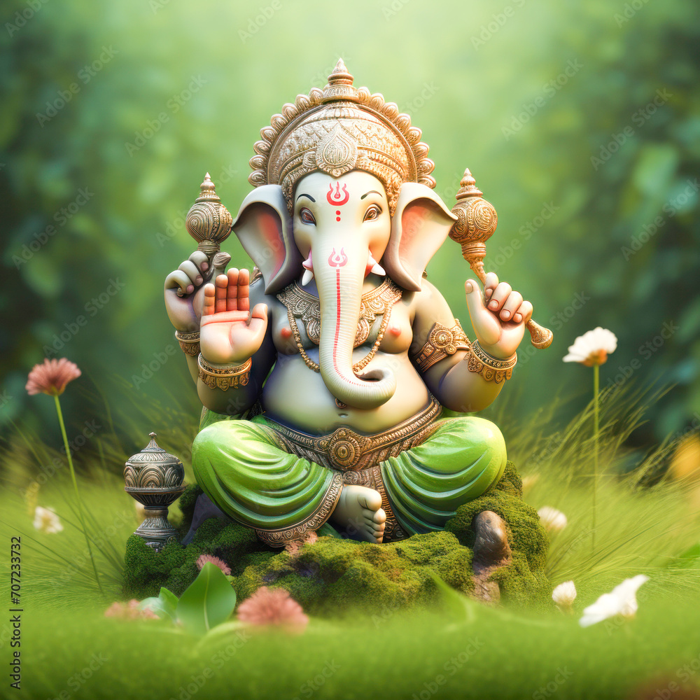 Lord ganesha sculpture on nature background Stock Photo | Adobe Stock