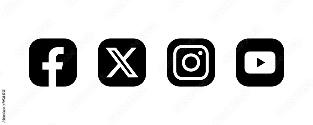 Facebook, x, instagram, youtube, tiktok, Collection of popular media ...