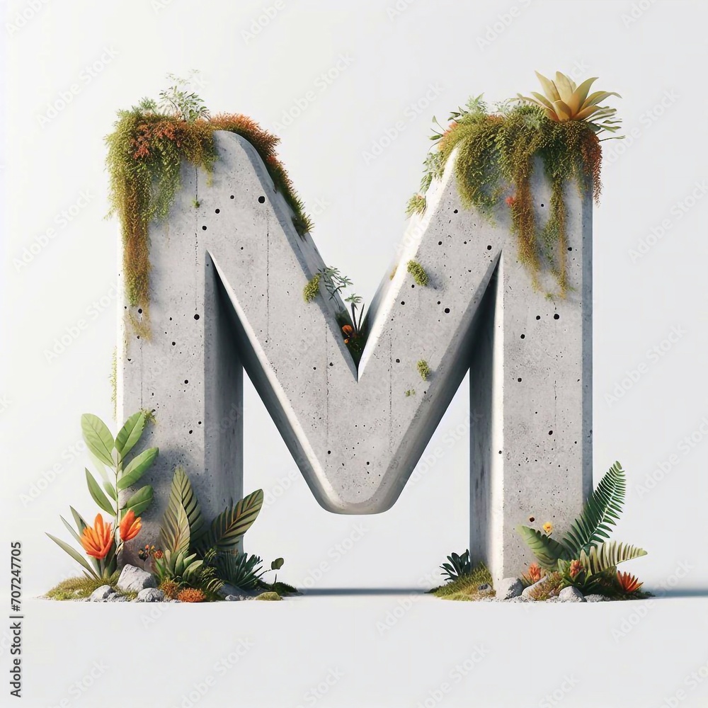 M letter shape 3D Lettering That Blends Concrete With Nature. AI ...
