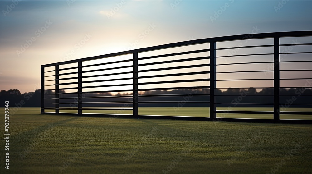 a welded fence made of profile pipe, The pipe is black with gaps ...