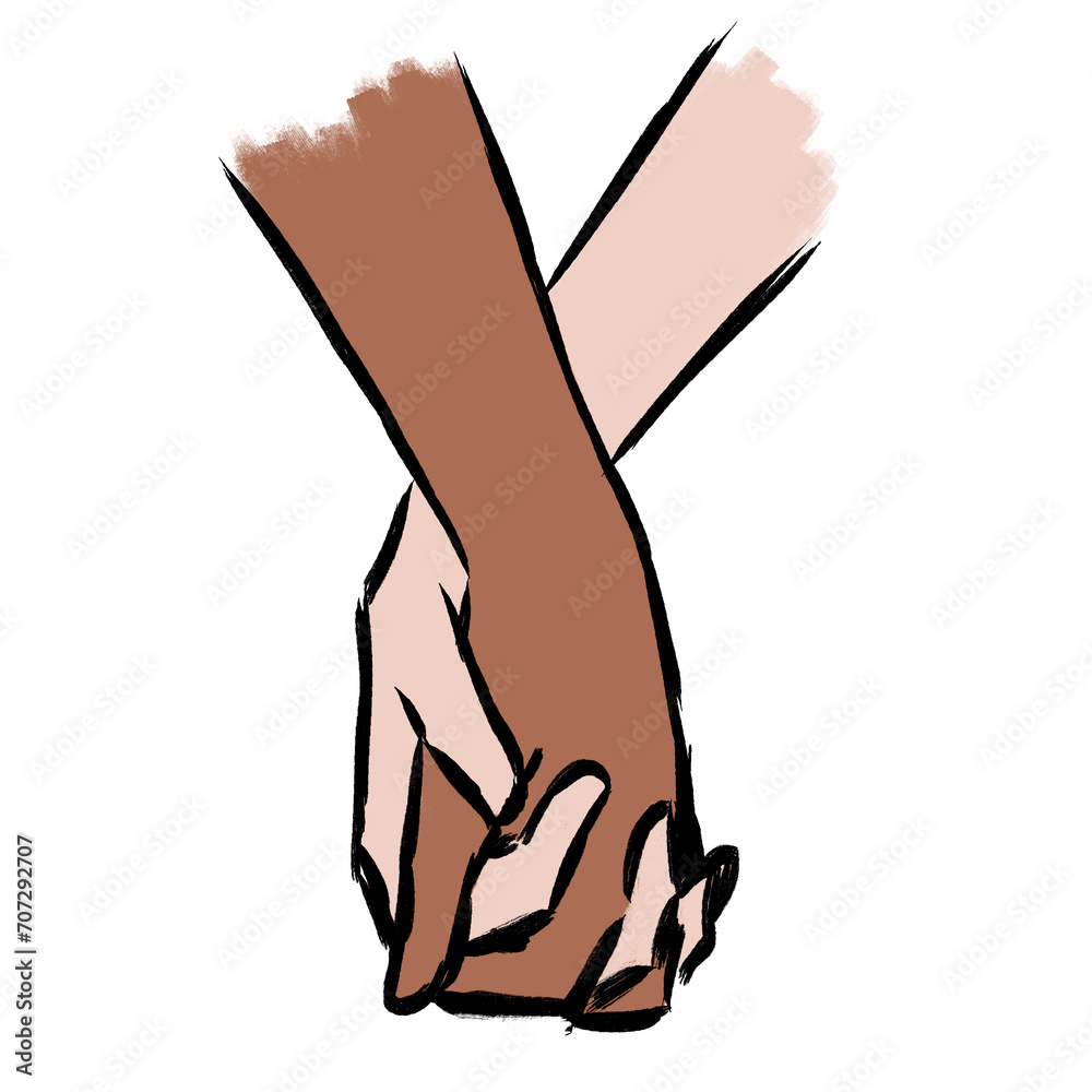 Ilustración de manos negra y blanca entrelazadas para san valentín, sin ...