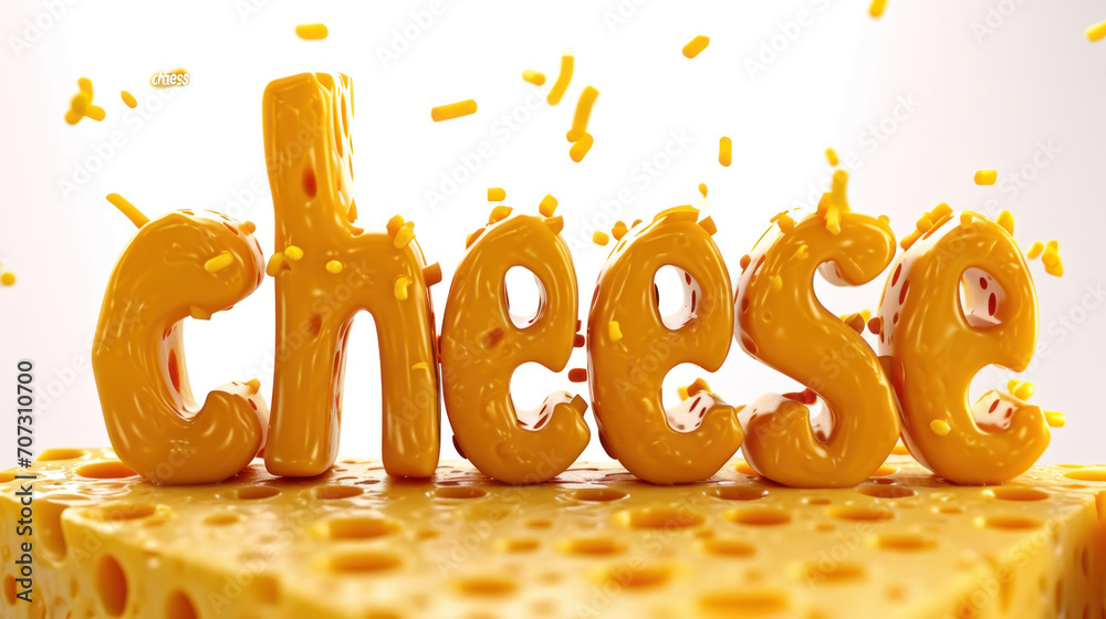 word "cheese" with letters that look like melting cheese, dripping and ...