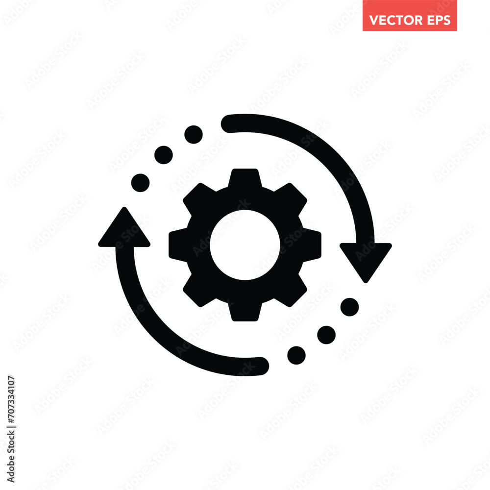 Black single round system update icon, simple cog wheel process circle ...