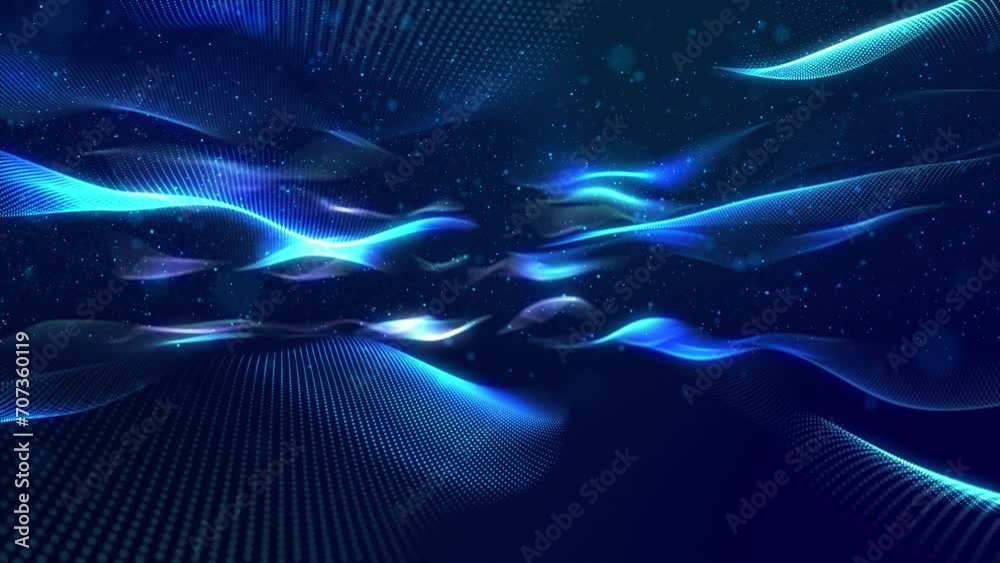 Glowing particles form surface with waves smoothly move. Trendy ... Glowing particles form surface with waves smoothly move. Trendy ...