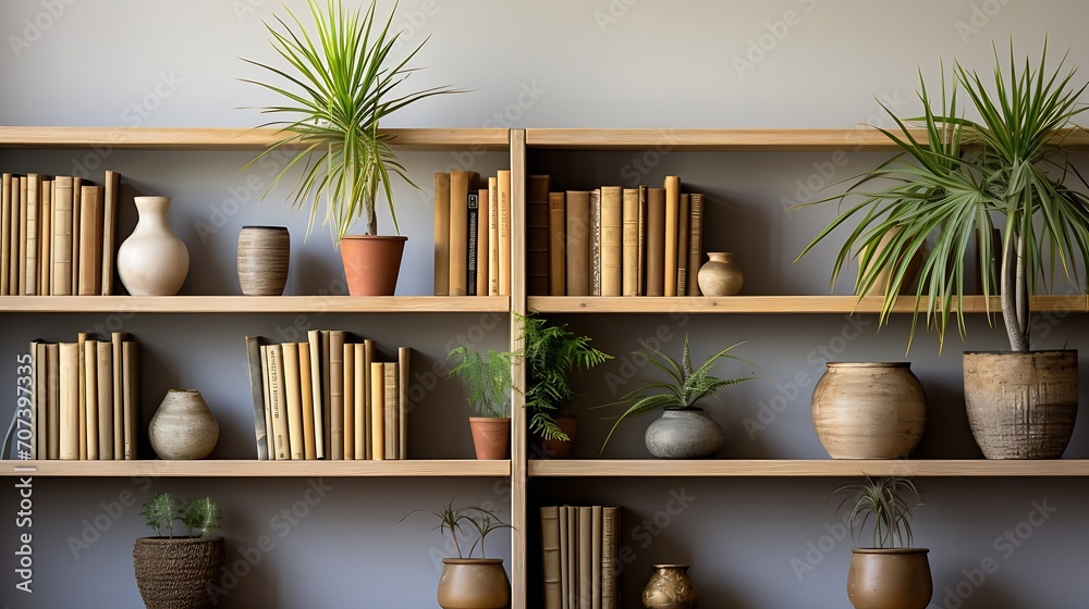 Bookshelf with plants modern decor for virtual office backgrounds ...