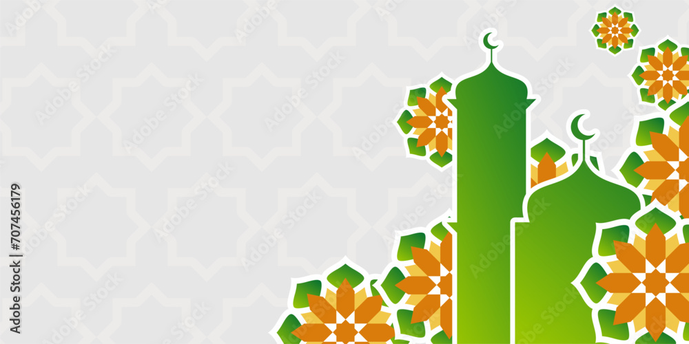 Islamic background, with beautiful green and orange mandala ornaments ...