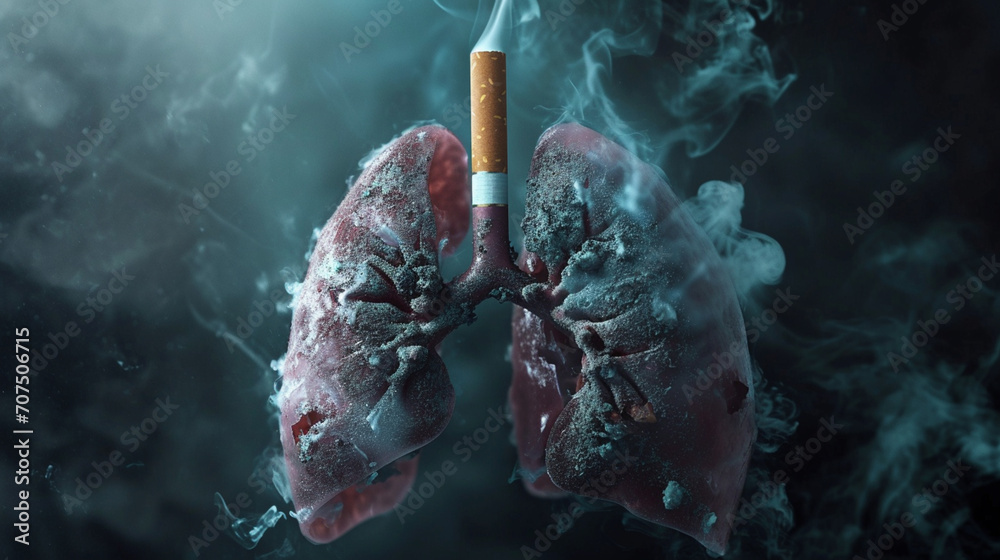 Health concept of a lung transformed into a smoke-filled organ, vividly ...