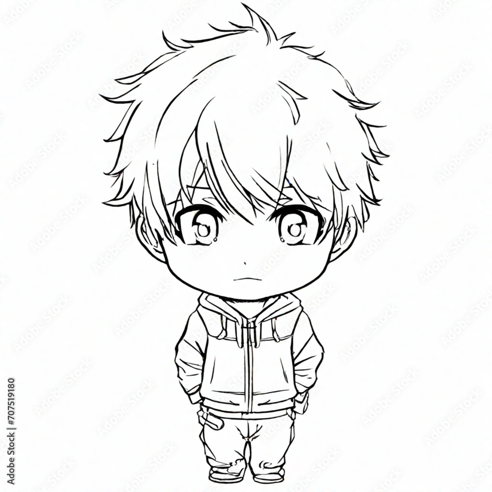 Cute Anime Boy Coloring Page: Expressive Art for Kids Stock ...