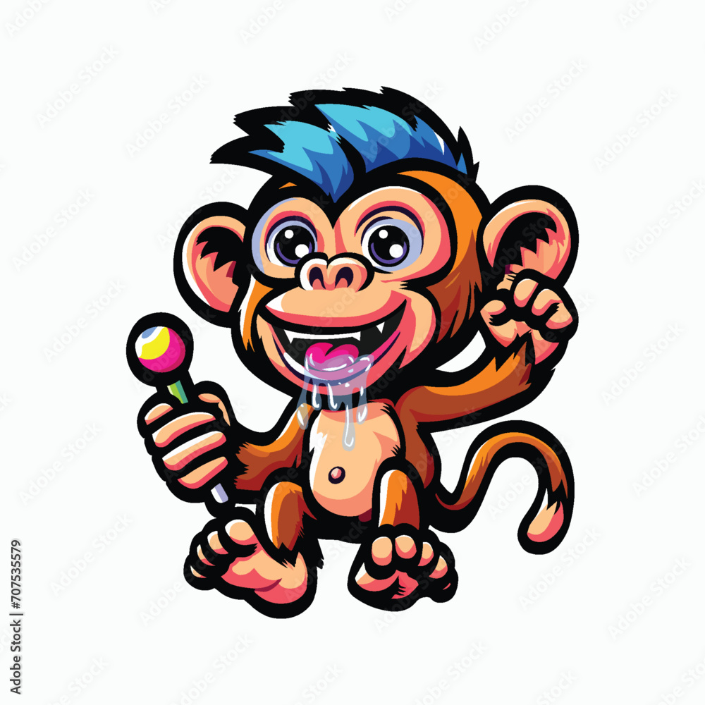 Ape monkey mouth watering with lollipop vector cartoon illustration ...