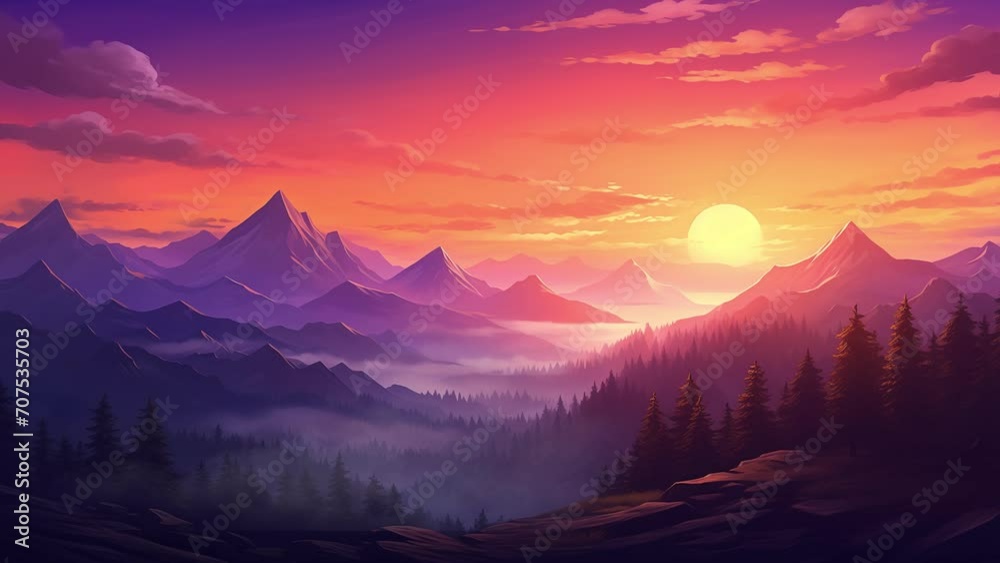 sunset in the mountain background . animation background. seamless ...
