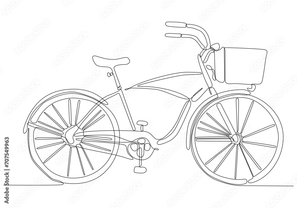 One Line Drawing or Continuous Line Art of a classic bicycle vector ...