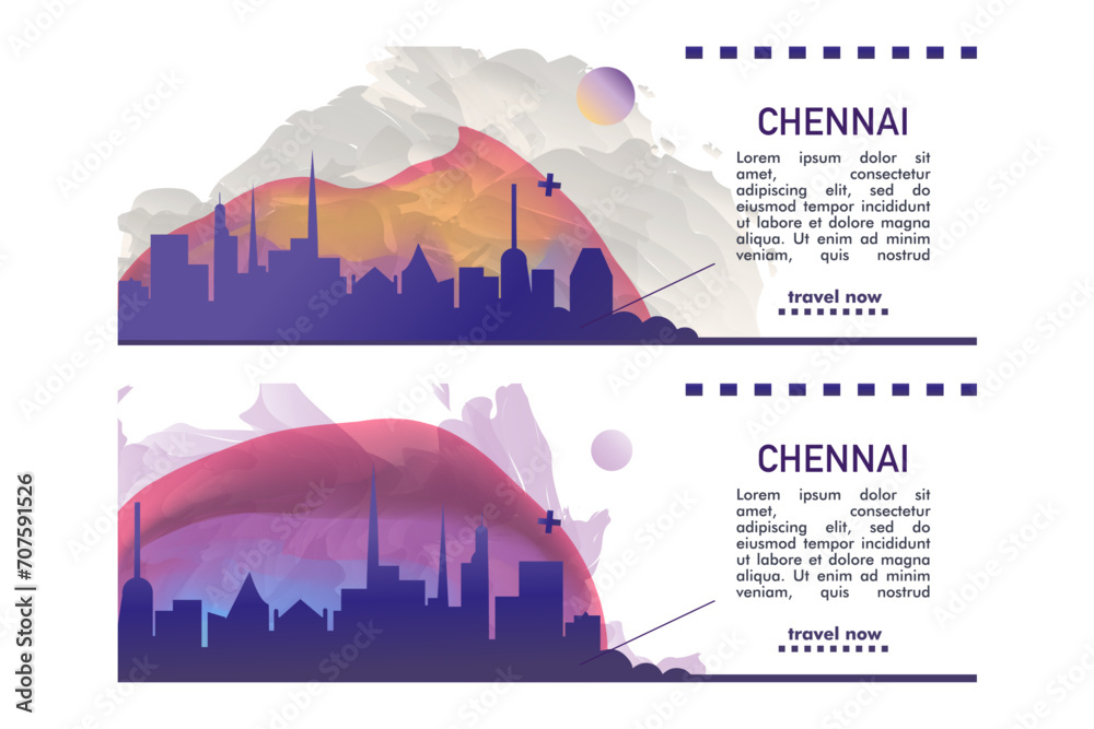 Chennai city banner pack with abstract shapes of skyline, cityscape ...
