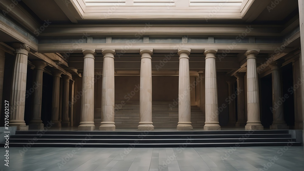 Interior of ancient greek architecture with symmetrical columns and ...