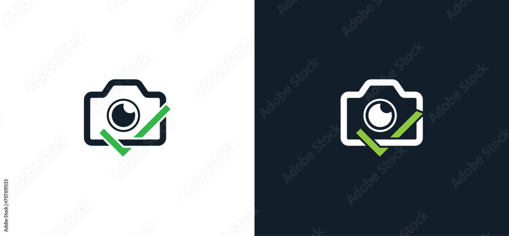Camera Check Mark Logo Concept icon symbol sign Element Design. Photo ...