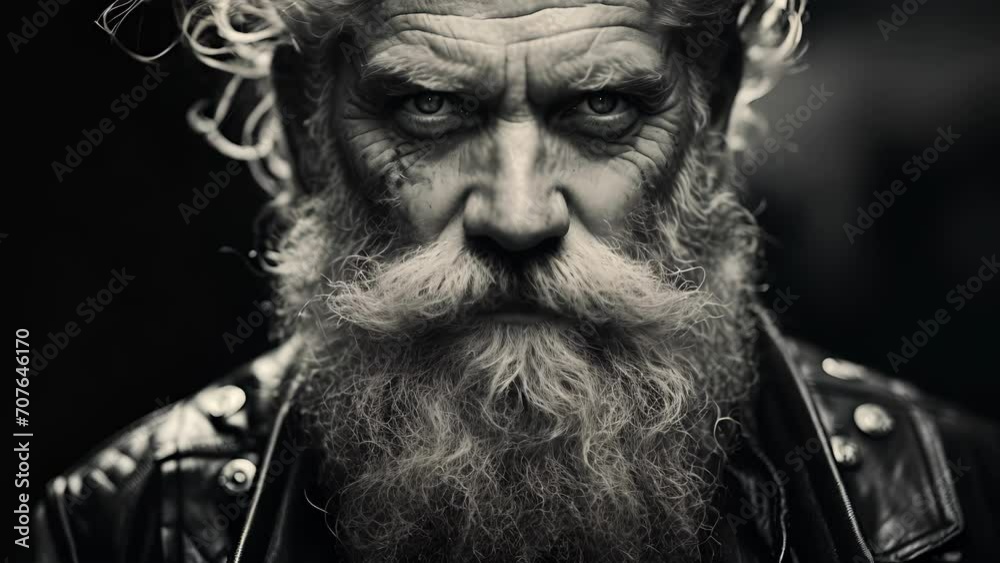 A middleaged man with a rugged and weathered look, covered in tattoos ...