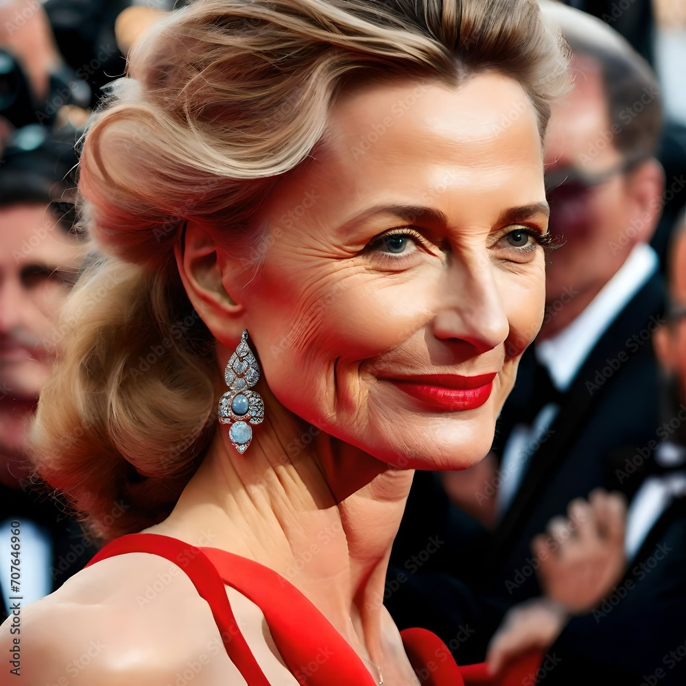 female woman movie star on a red carpet awards event with photographers ...