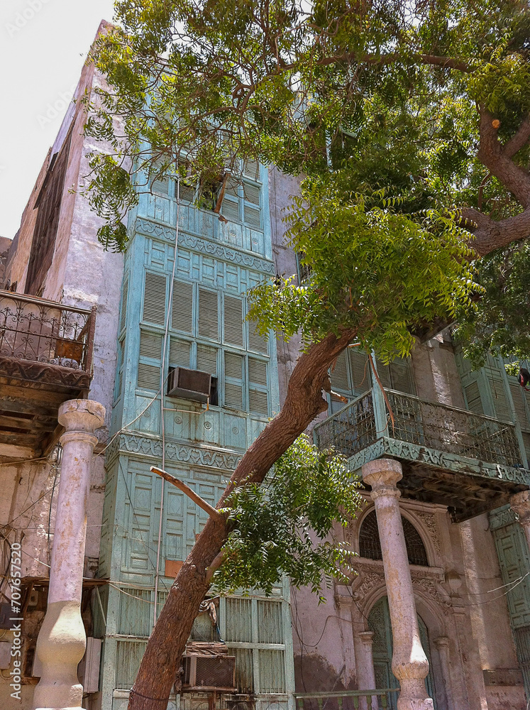 Historic Arabian Hedschasi architecture house facades in old town Al ...