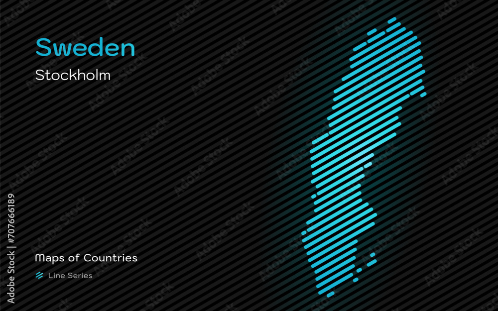 Vetor de Sweden Map with a capital of Stockholm Shown in a Line Pattern ...