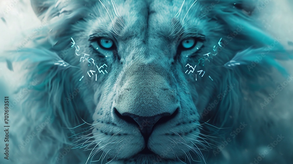 Luminescent Guardian: The Spiritual Lion with Light Blue Glowing Light ...