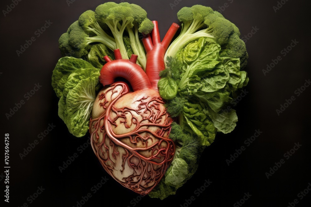 vegetables,nuts and fruit shaped like a human heart to illustrate ...