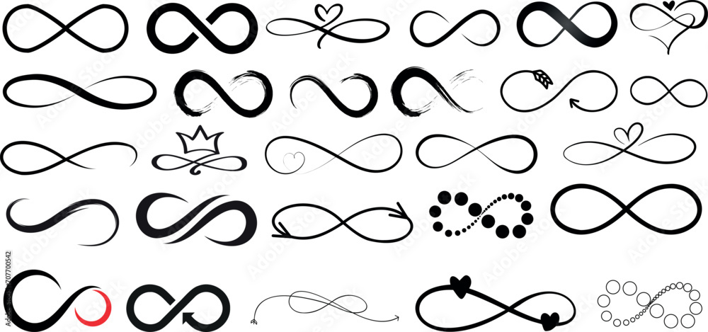 Infinity symbols vector set, black elegant curves. Perfect for logo ...