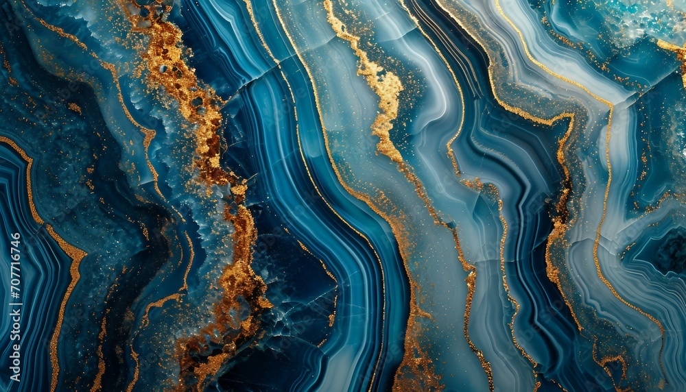 abstract background blue marble agate granite mosaic with golden veins ...