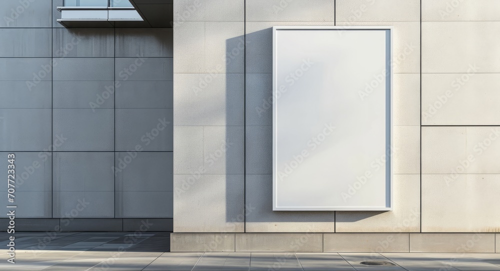 blank billboard hanging on the side of a building. The billboard is ...