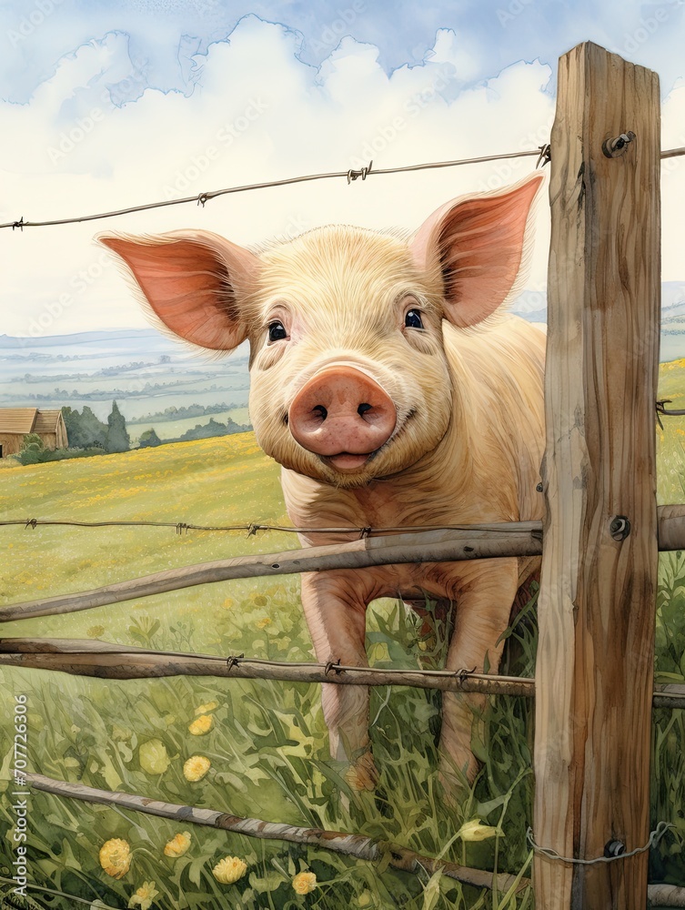 Pig Fence at the Country Farm: Animal Enclosure for Rural Bliss Stock ...